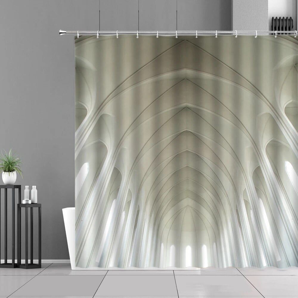 European-Style Black And White Palace Building Corridor Shower Curtain ...