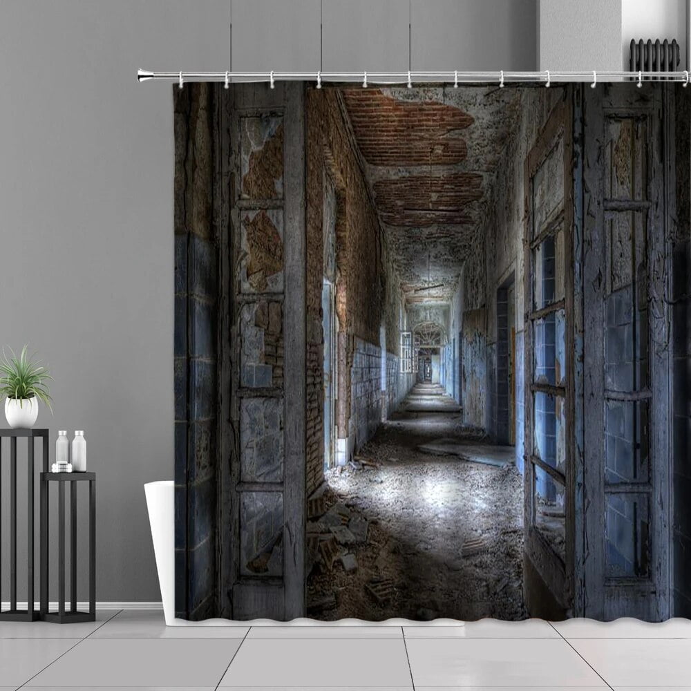 European-Style Black And White Palace Building Corridor Shower Curtain ...