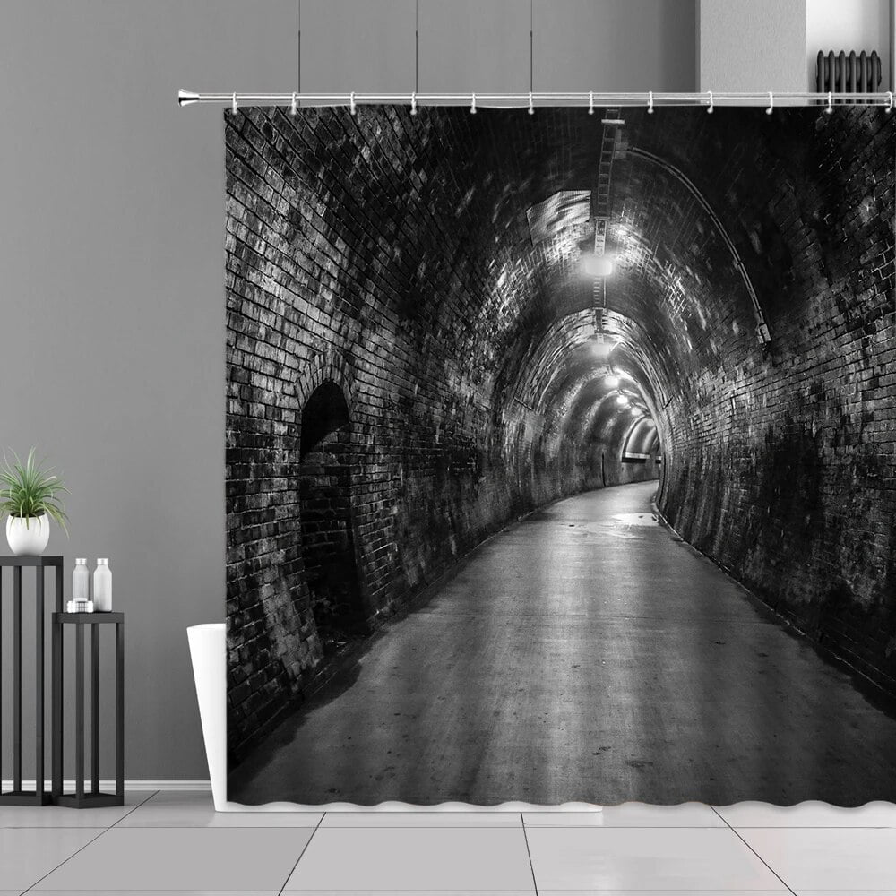 European-Style Black And White Palace Building Corridor Shower Curtain ...