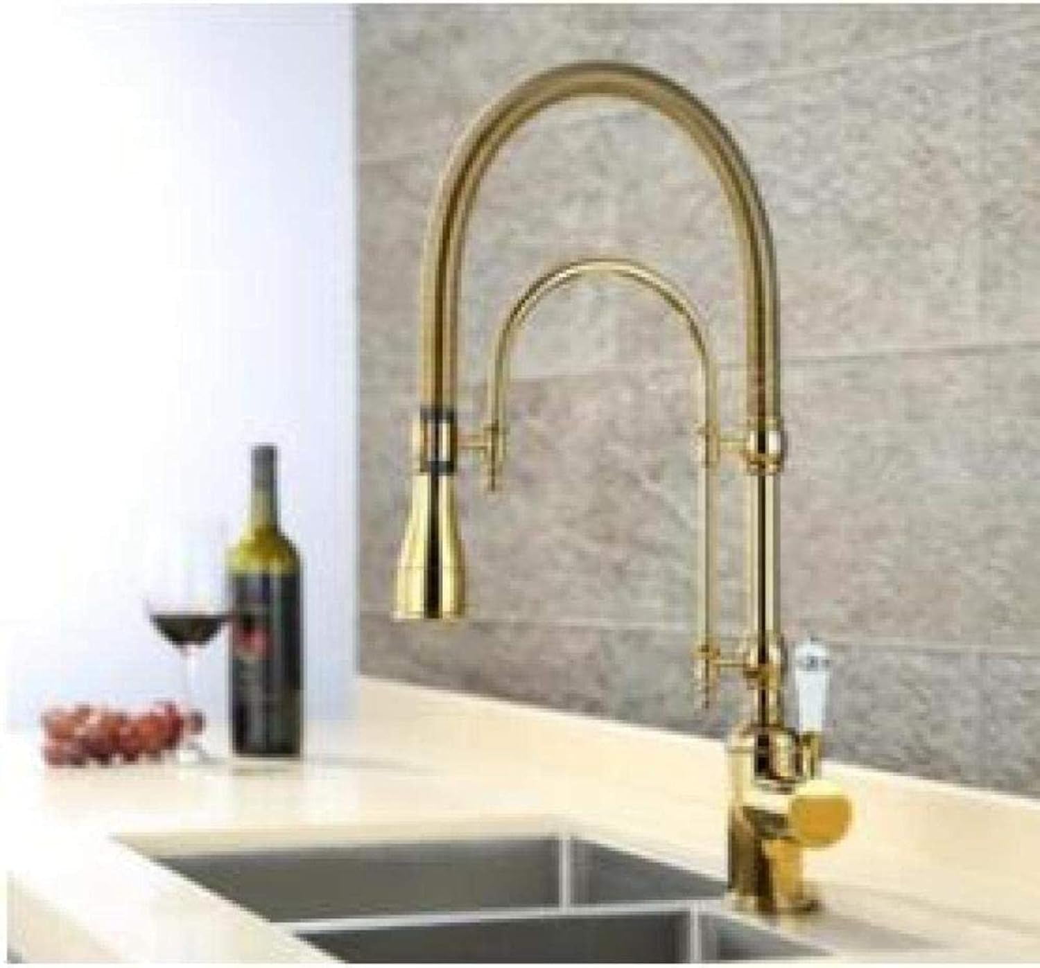 European Style Brass Gold Finished Kitchen Faucet Pull Out Dish Basin ...