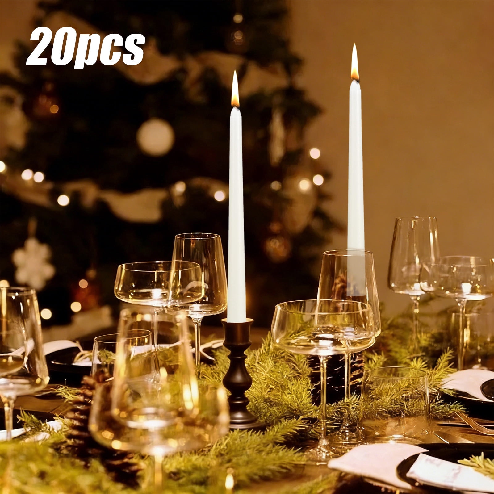 European Style Classic Serrated Taper Candle, White Wax, 7.87 x 0.79 ...