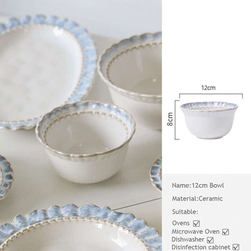 European-Style Court Ceramic Lace Staple Plate, Simple Blue Breakfast ...