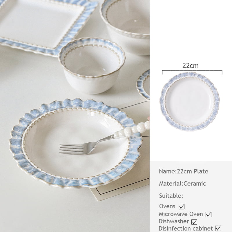 European-Style Court Ceramic Lace Staple Plate, Simple Blue Breakfast ...