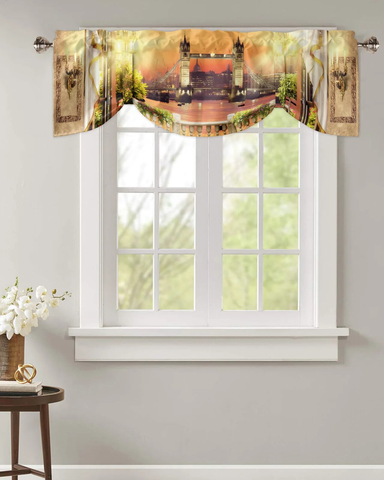 European Style Courtyard City Night View Short Window Curtain ...