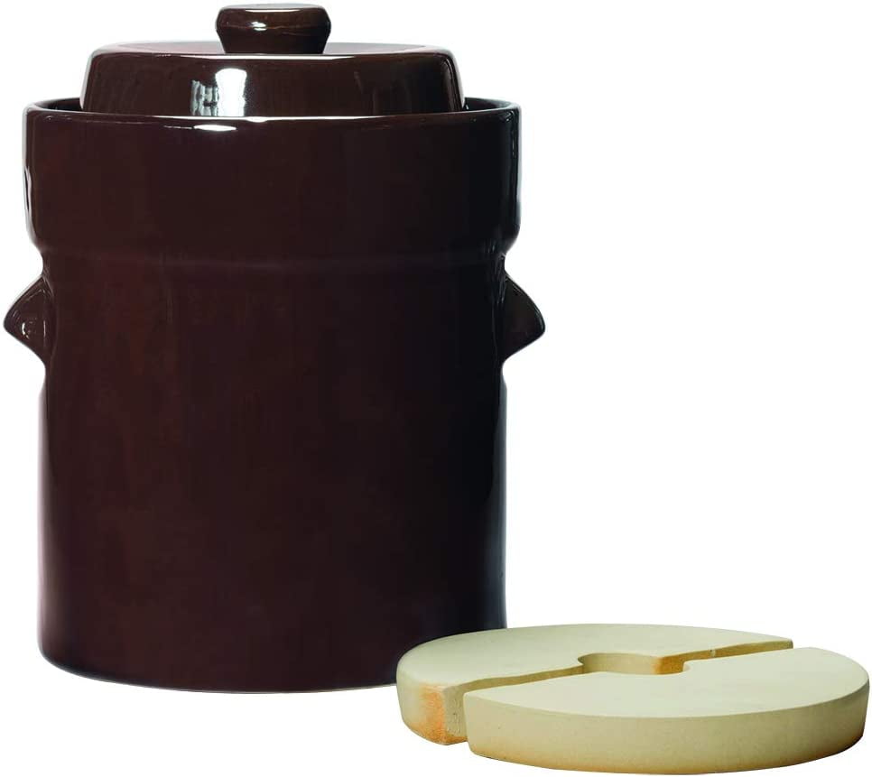 European Style Crock Set- 5 L. Fermentation Crock w/Lid & Weights ...