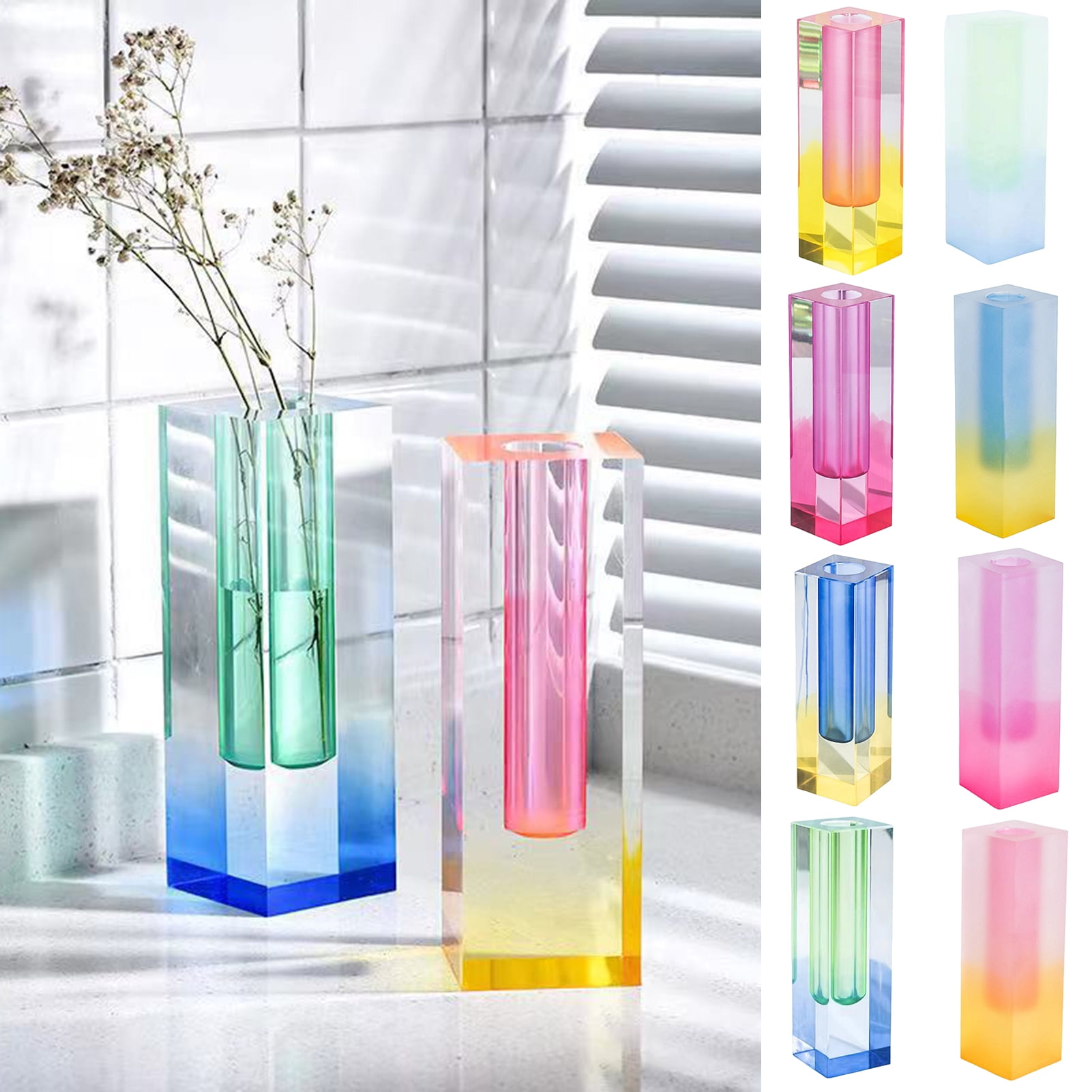 European Style Cuboid Vase - Light Luxury Faux Crystal Matte/Smooth ...