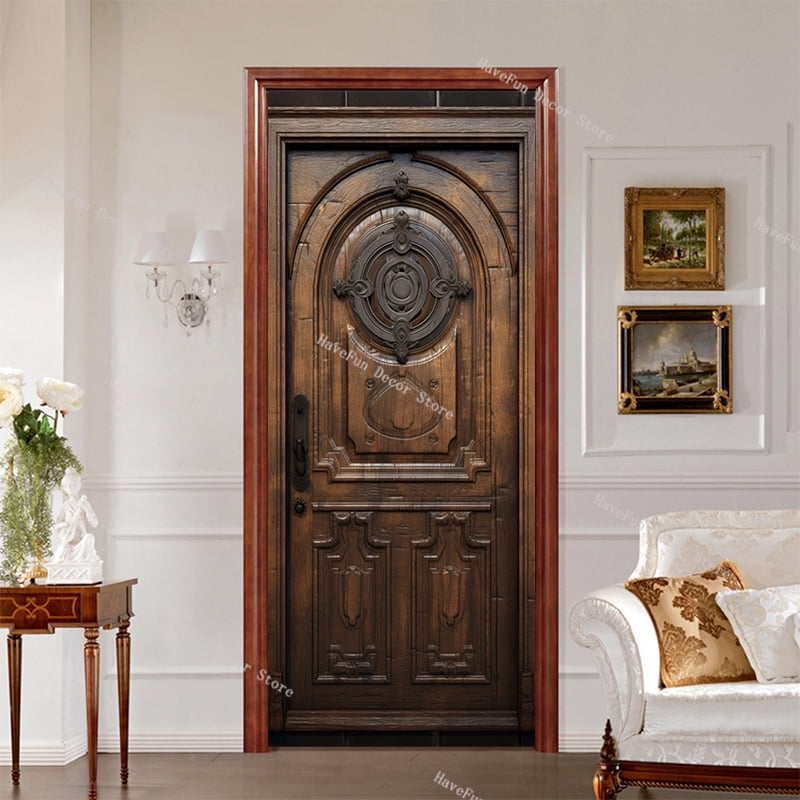 European Style Door Wooden Arch Pattern Door Sticker Art Home ration D ...
