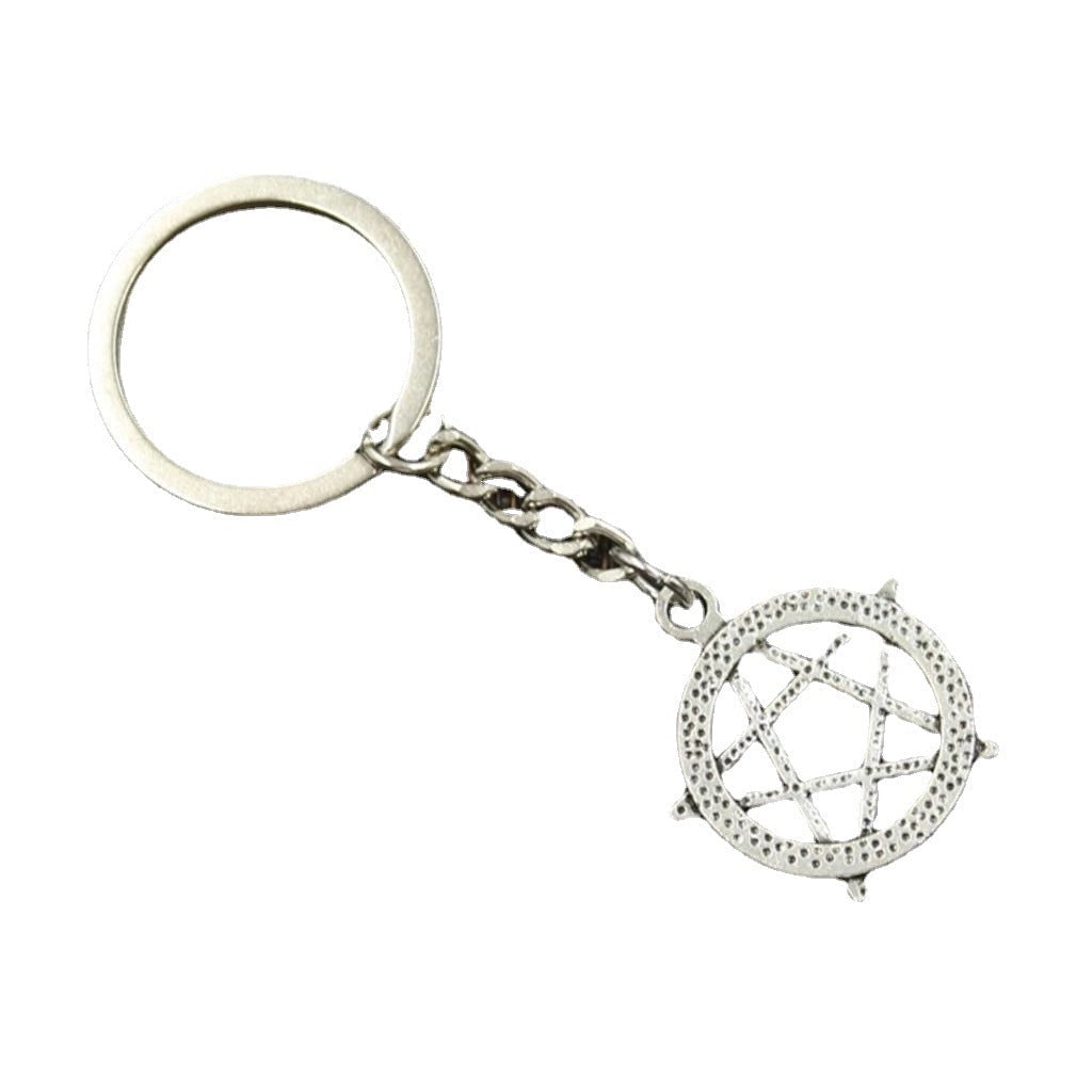 European Five Pointed Star Keychain Alloy Key Ring Mysterious Power ...