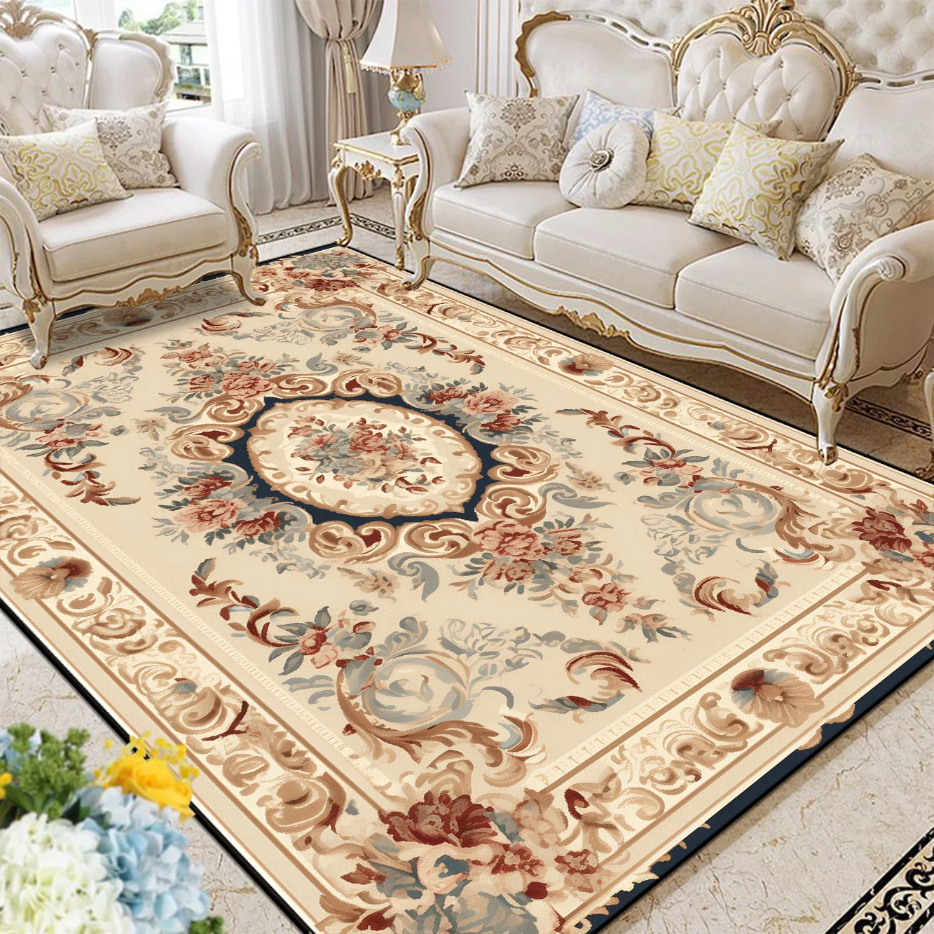 European Style Flower Carpet Living Room Retro ration Carpets Home Sofa ...