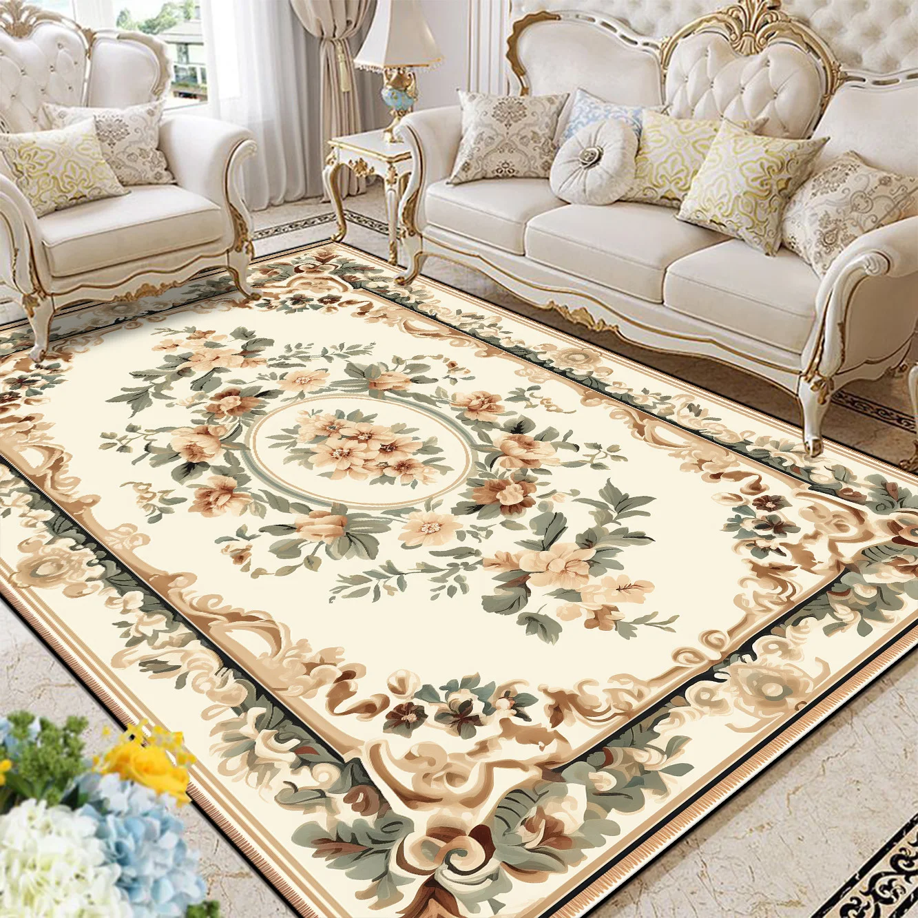 European Style Flower Carpet Living Room Retro ration Carpets Home Sofa ...