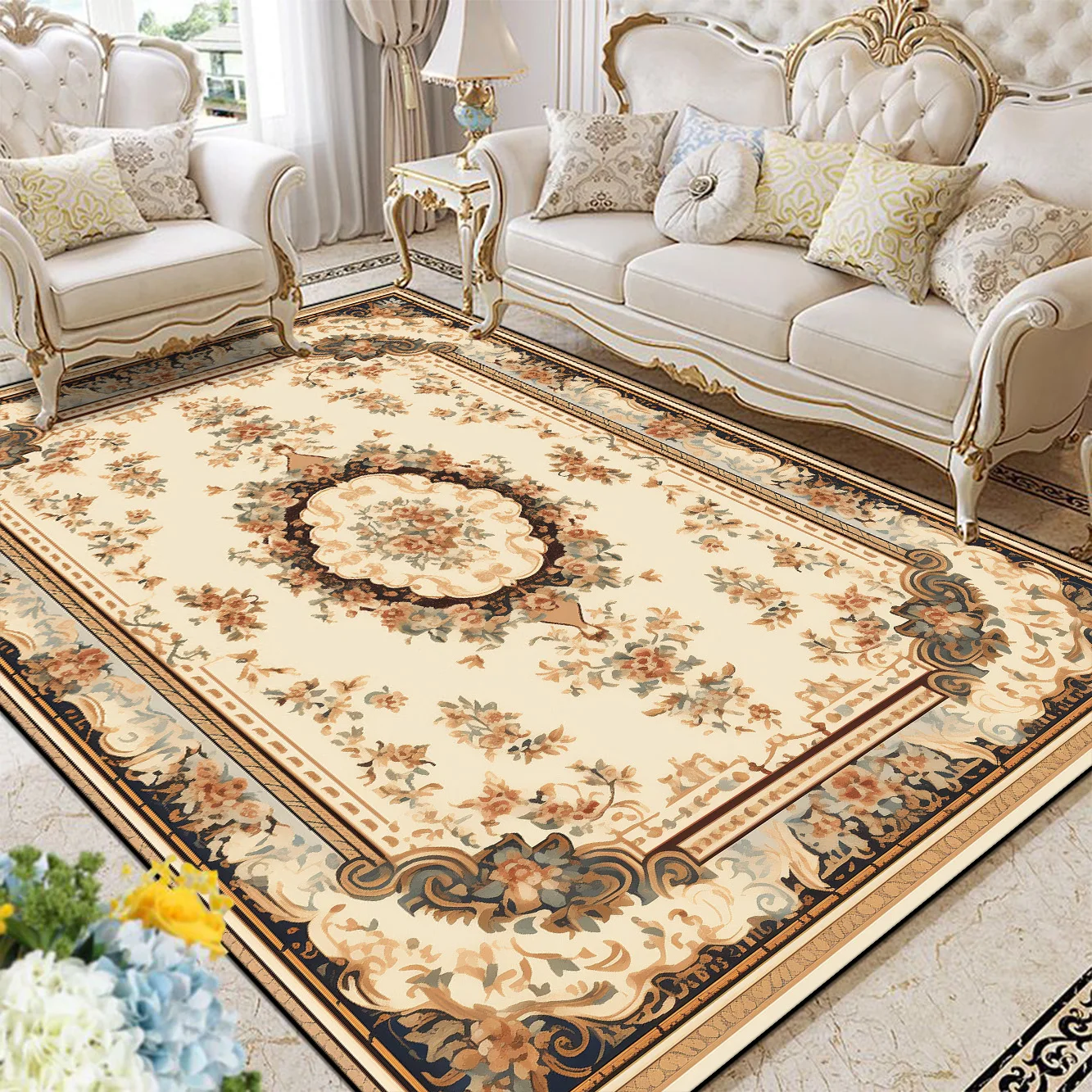 European Style Flower Carpet Living Room Retro ration Carpets Home Sofa ...