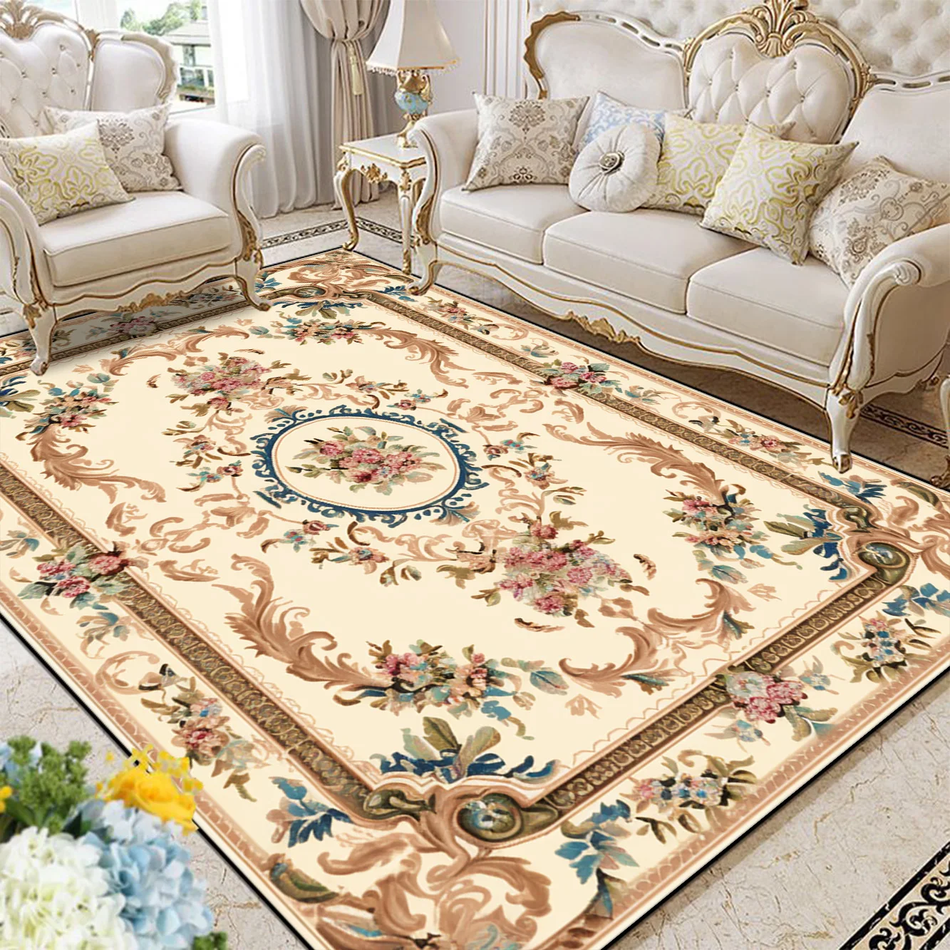 European Style Flower Carpet Living Room Retro ration Carpets Home Sofa ...