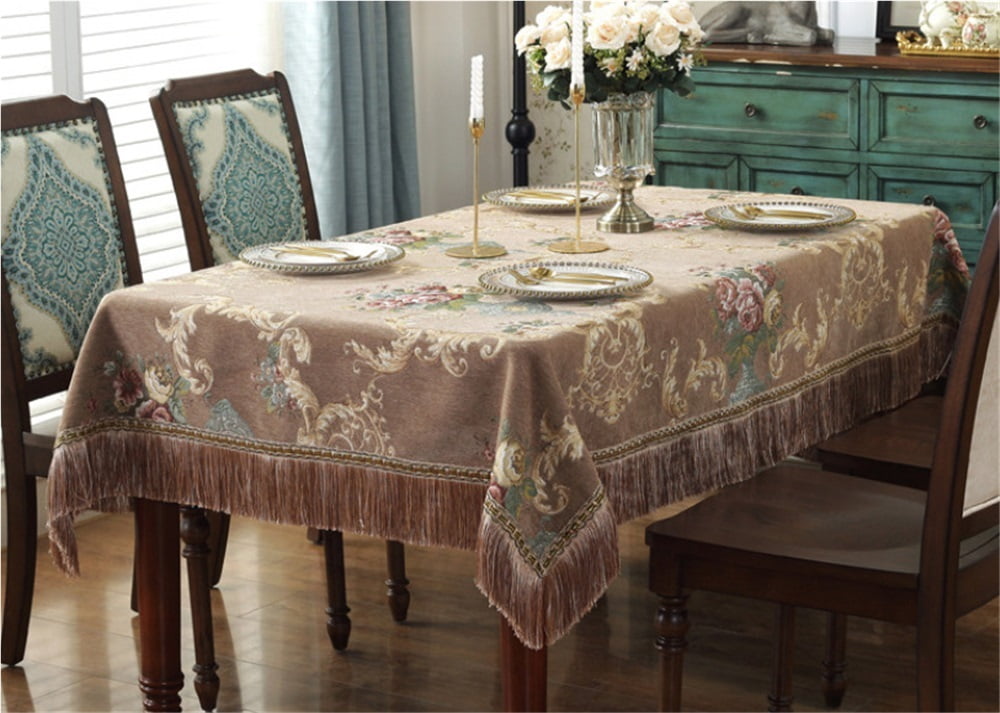 European Style Flower Tassel Tablecloth Thicken Chenille Rectangular ...