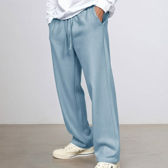 European Style Men's Casual Trousers Loose Fit Straight Leg Mid Rise ...