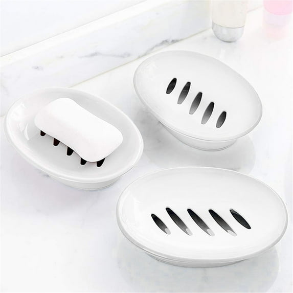 European-Style Oval Draining Soap Dish, White *2/ Soap Box With Plastic ...