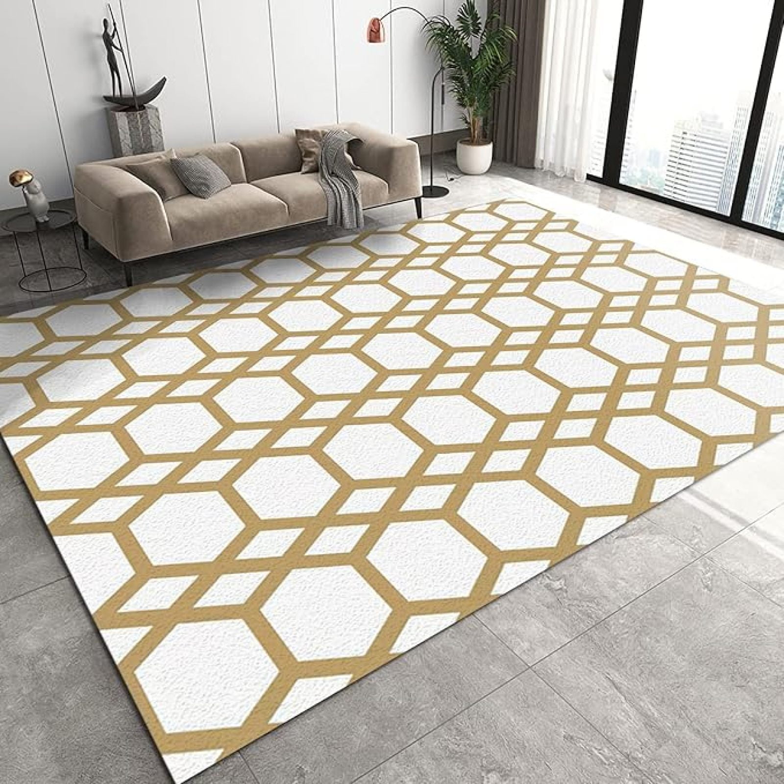 European Style Regular Stripes Area Rugs, Bohemian Yellow And White ...