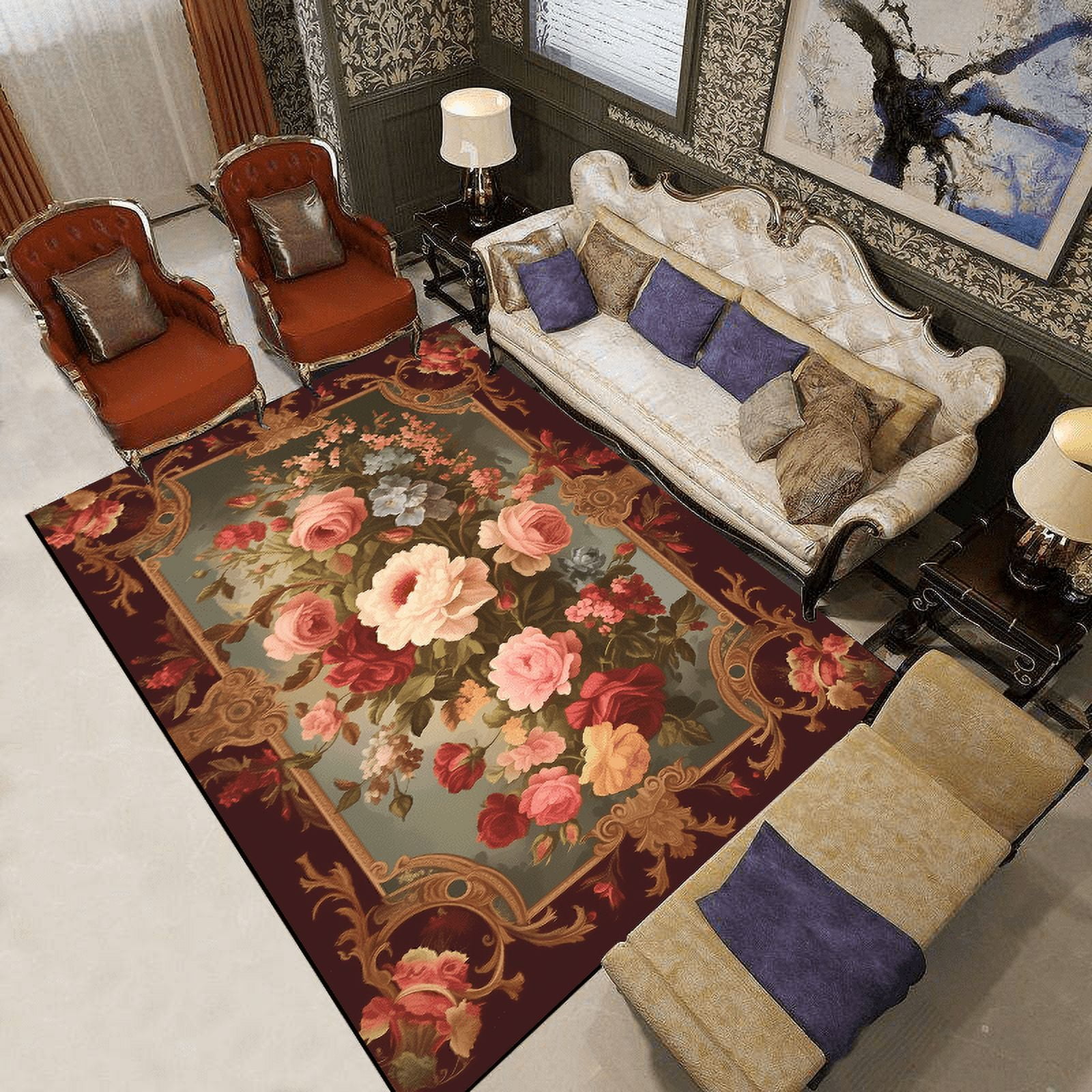 European Style Retro Flower Carpets Home ration Sofa Floor Mat Living ...