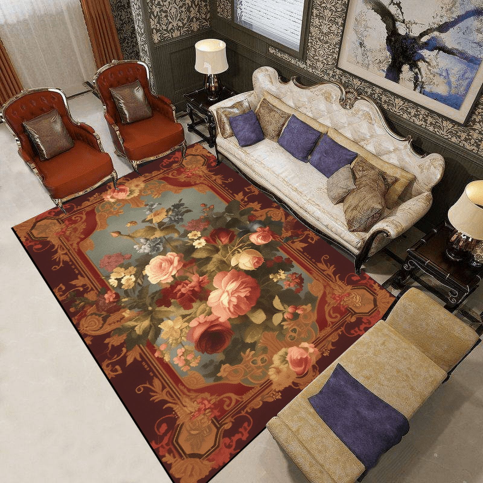 European Style Retro Flower Carpets Home ration Sofa Floor Mat Living ...