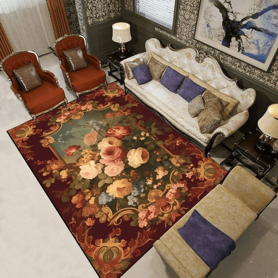 European Style Retro Flower Carpets Home ration Sofa Floor Mat Living ...