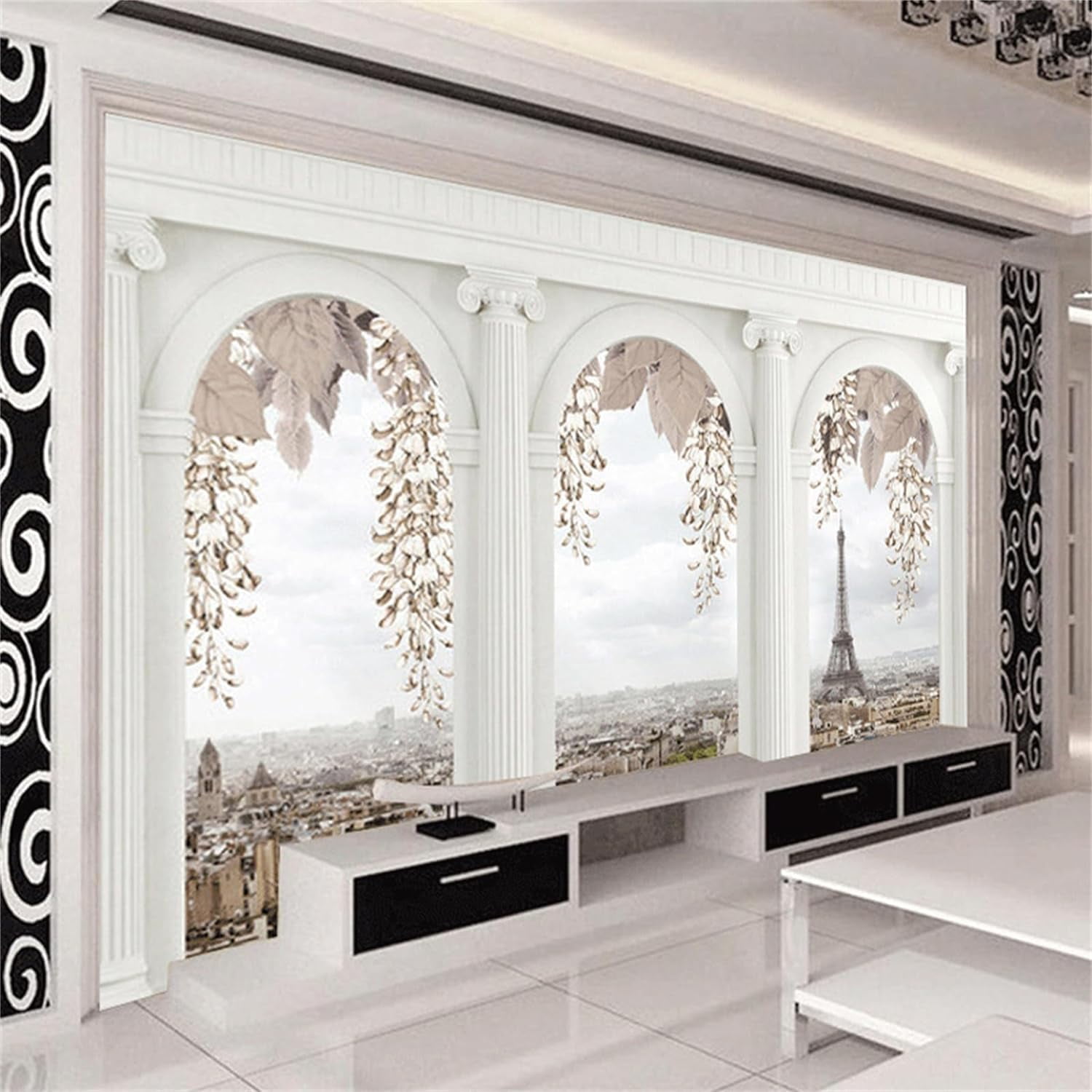 European Style Tower Building City Wall Murals, Roman Column Photo ...