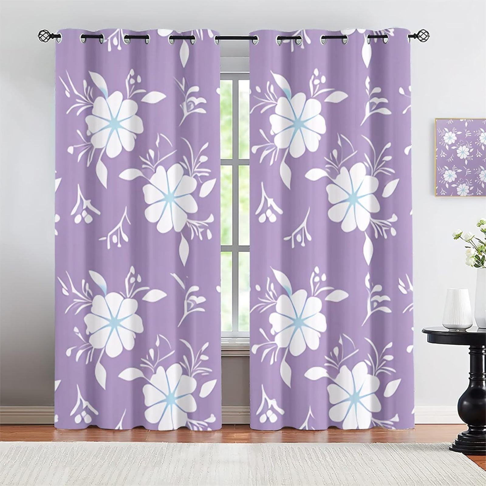 European Style White Floral Print Curtains For Bedroom, Rose Flowers On ...