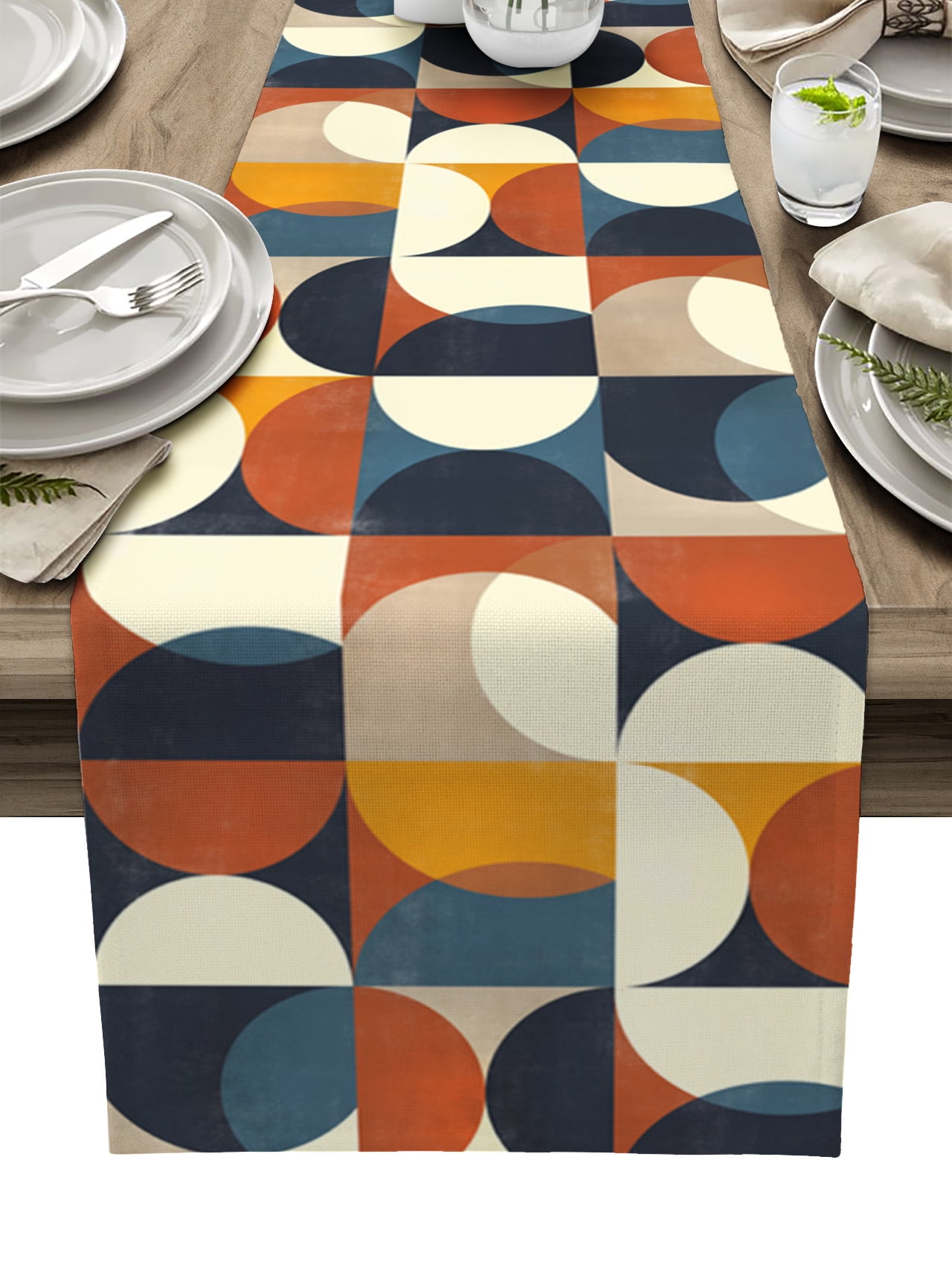 European, Table Runner Abstract Rustic Multi Middle Century Patchwork Tablerunners 13 x 70 Inch ...