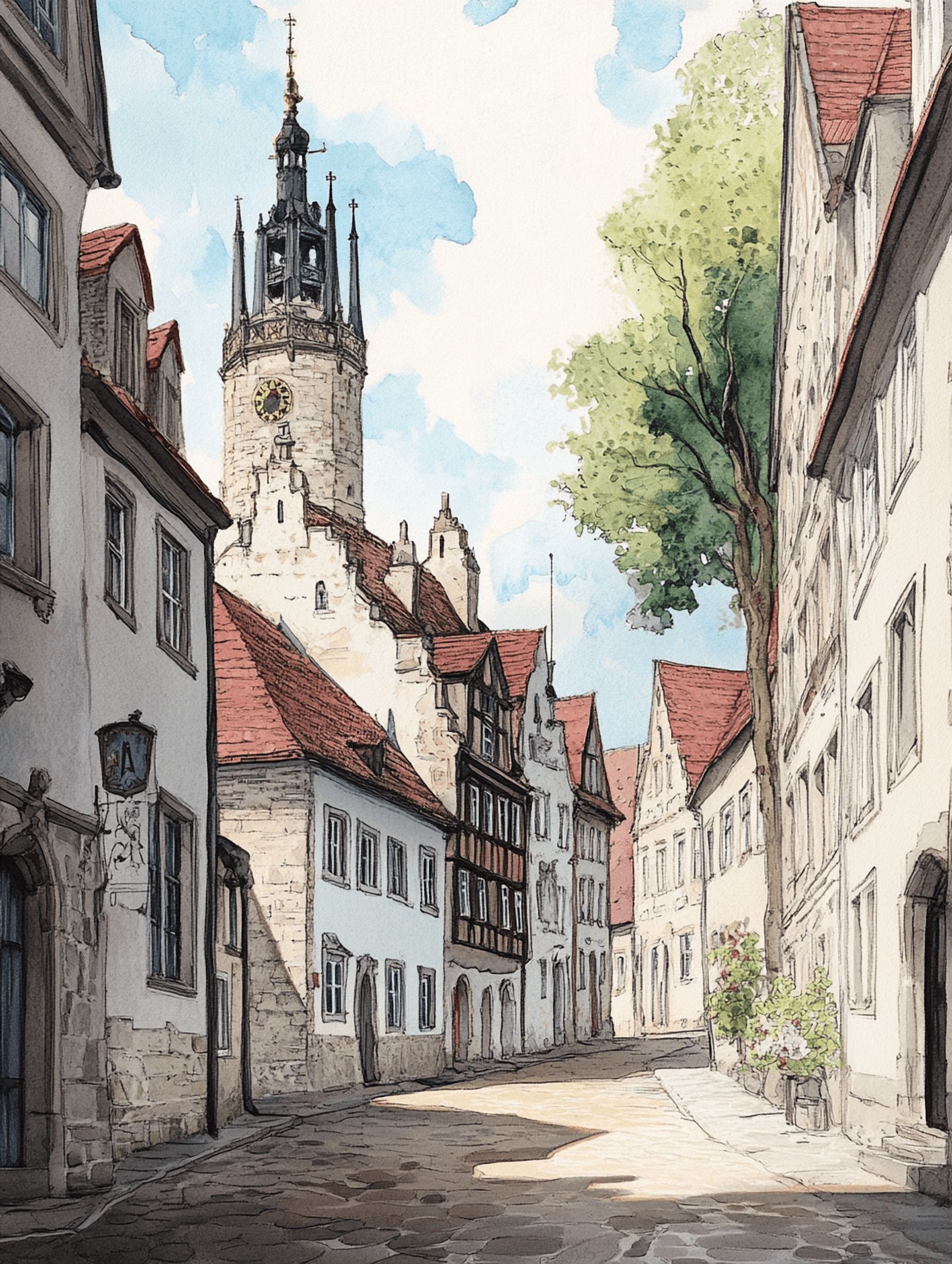European Town Clock Tower Canvas Painting， Perfect for Living Room ...