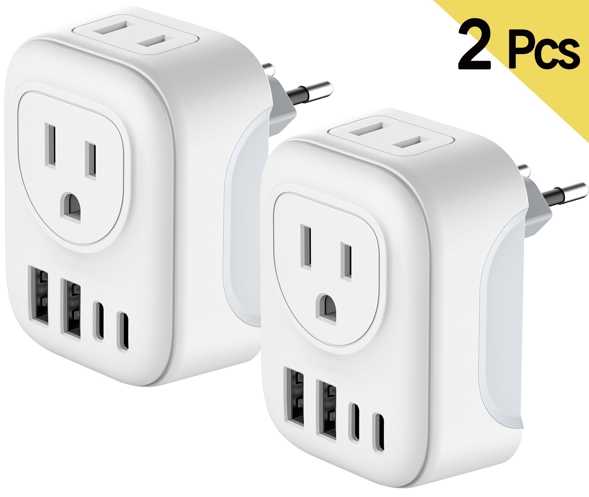 Mermore European Travel Plug Adapter, Compact Type C, 2 AC Outlets, 4 ...