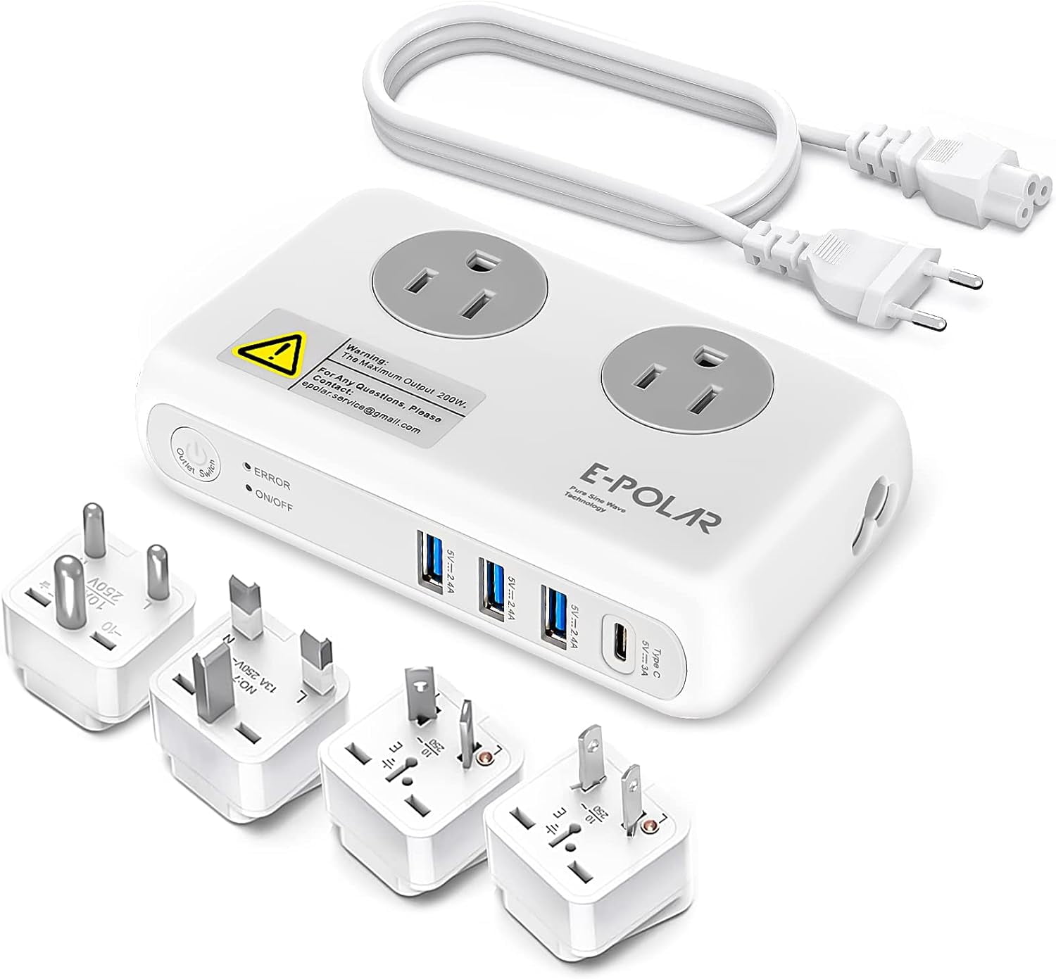 European Travel Plug Adapter Adapter, 220V to 110V Converter 200W ...