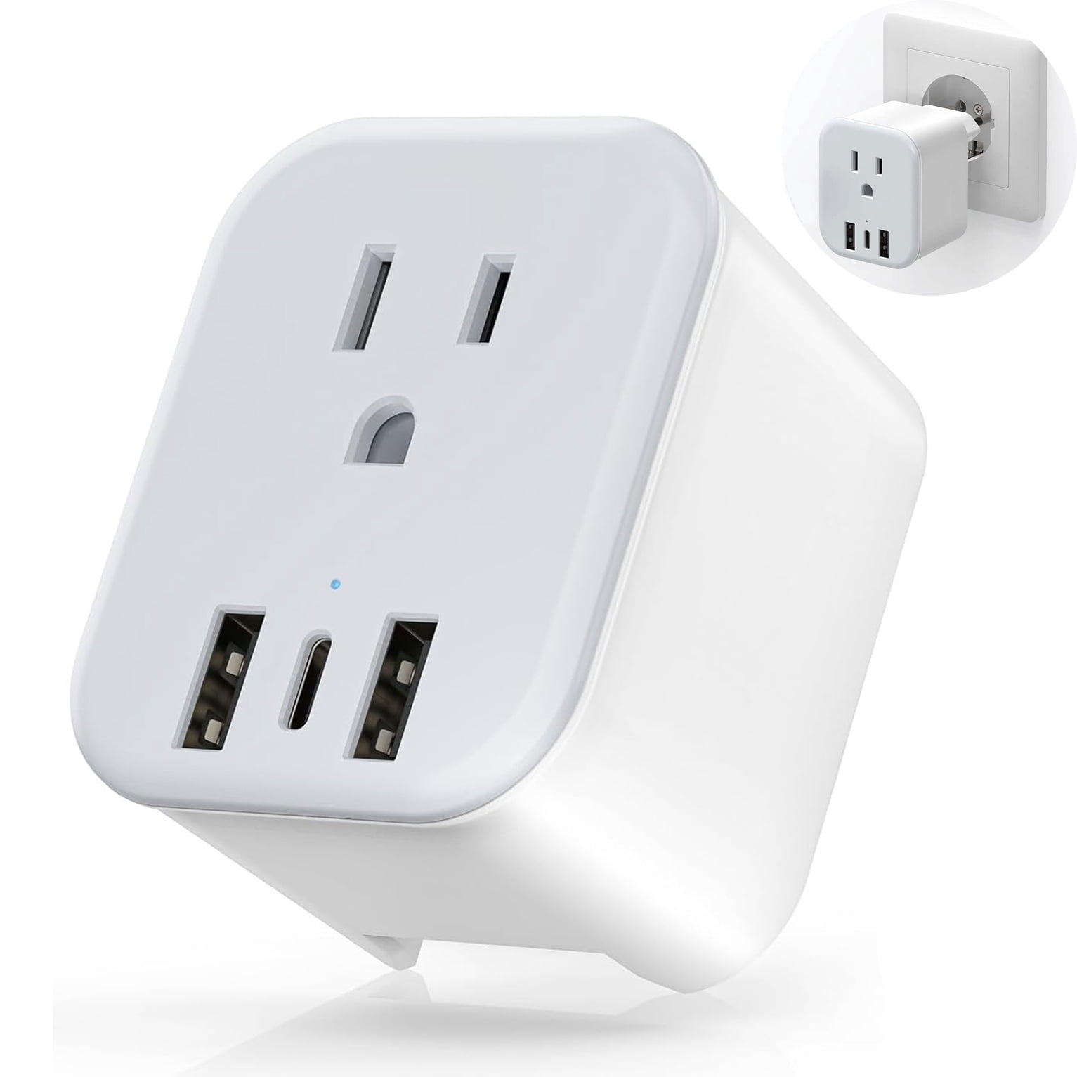 European Travel Plug Adapter - Foldable Power Plug with 3 USB (1 USB C ...