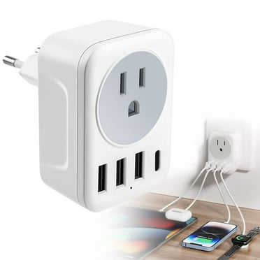 TESSAN Type E F Plug Adapter, Germany France Power Adapter with 3 USB ...