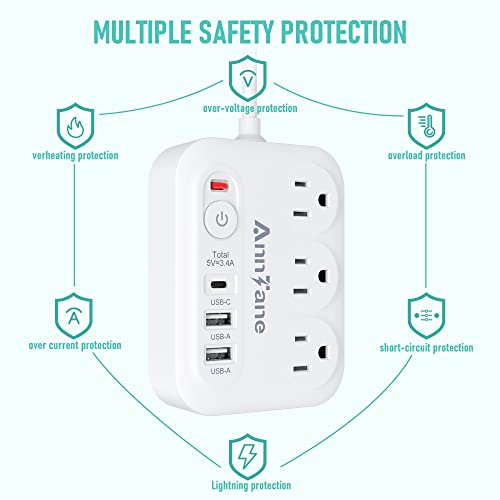 European Travel Plug Adapter with USB C, 6FT Extension Cord, US to ...