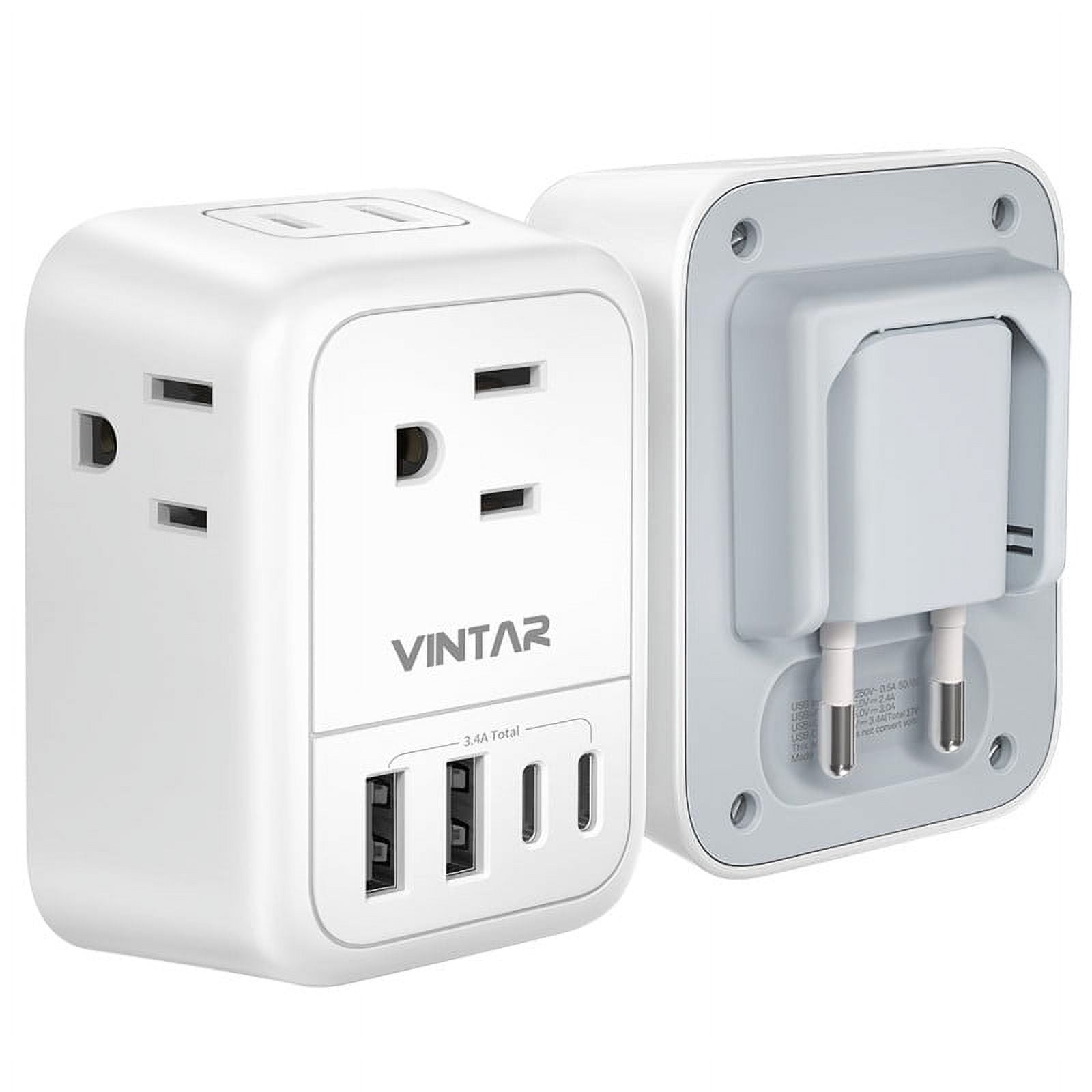 VINTAR European Travel Plug Adapter, 4 Outlets, 4 USB Ports for US to ...
