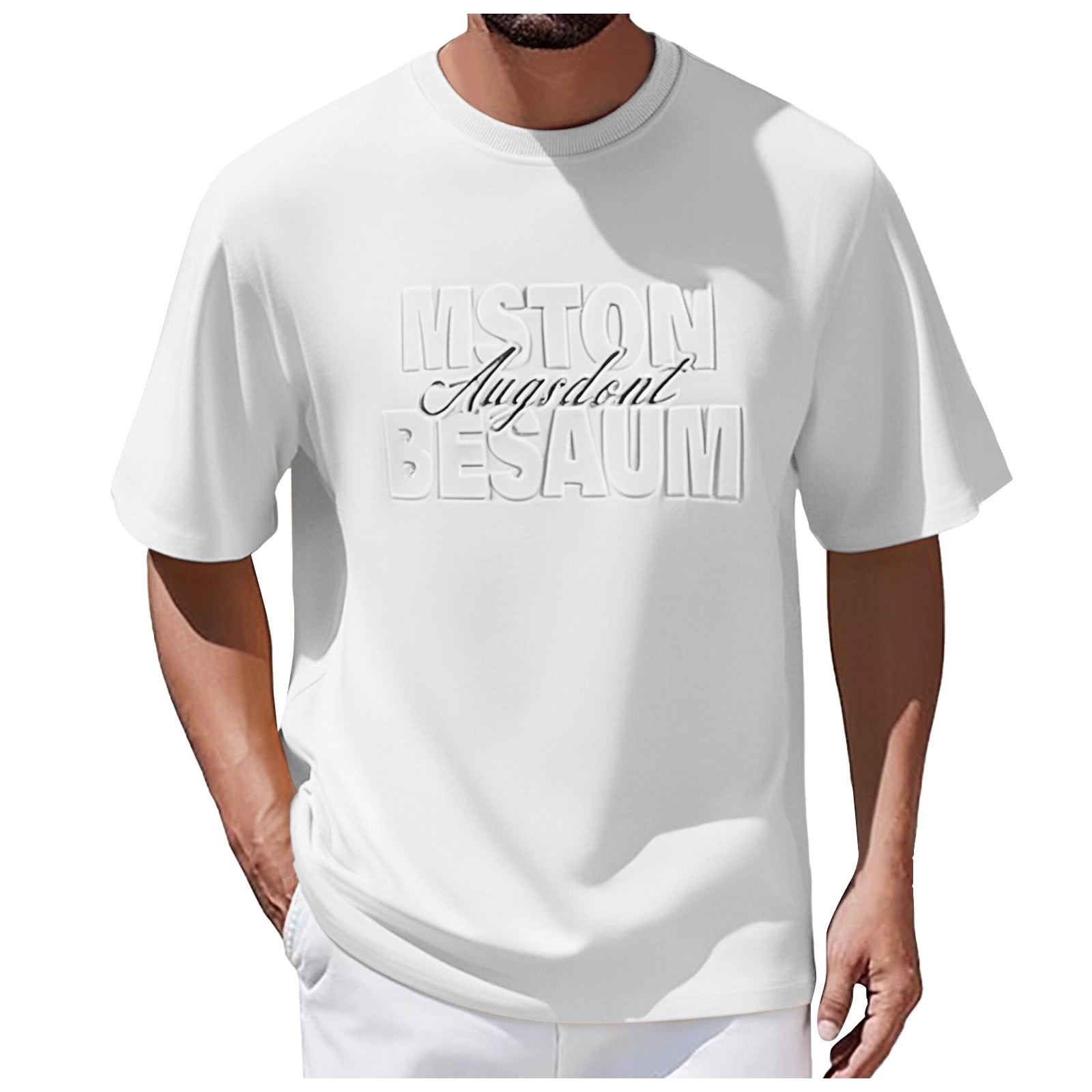 European Trendy Men Casual T Shirt Solid Color Steel Stamp Raised ...