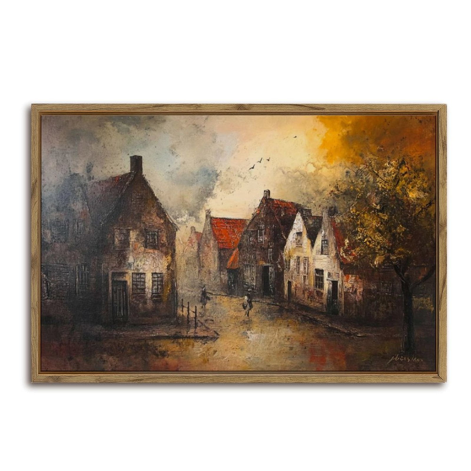 European Village Street Scene Horizontal Canvas Wall Art with ...
