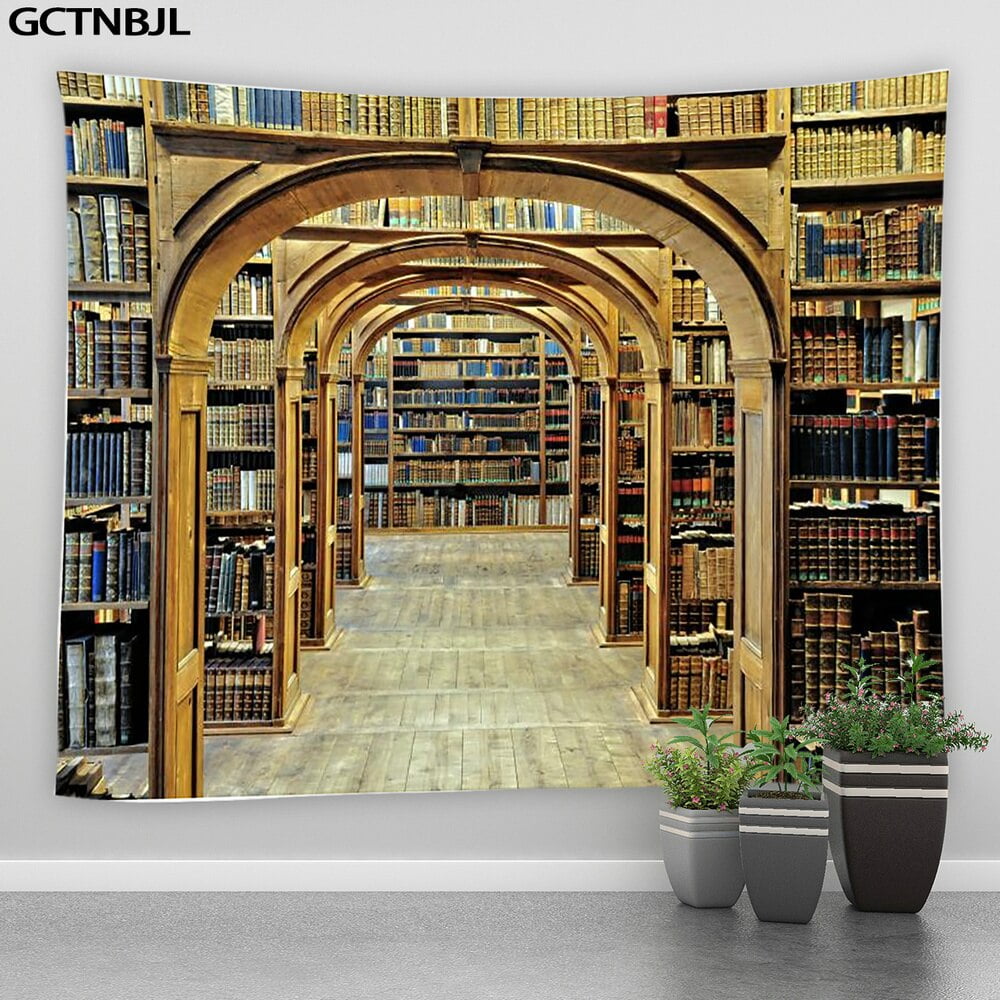European Vintage Library Bookshelf Psychedelic Wall Hanging Tapestry ...