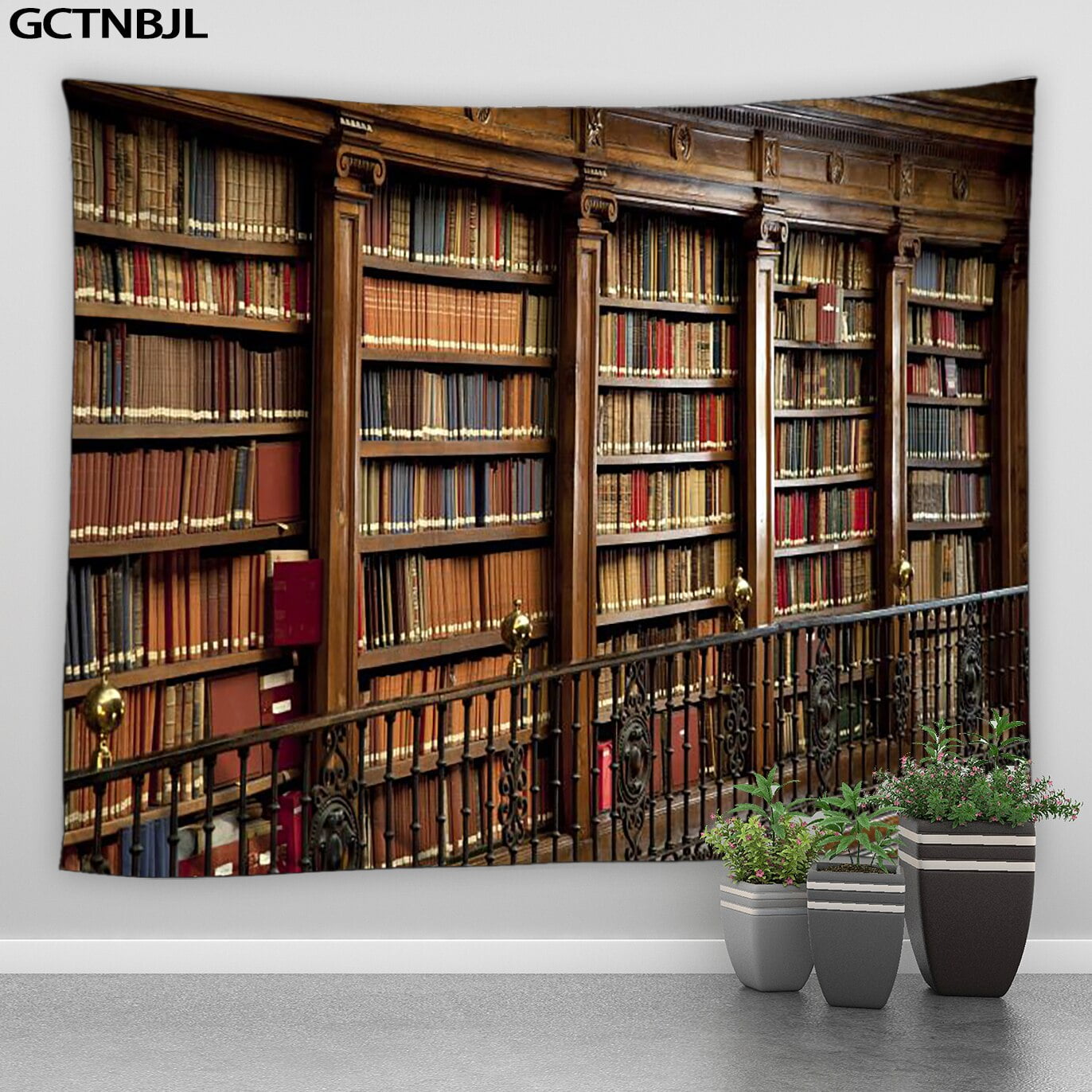 European Vintage Library Bookshelf Psychedelic Wall Hanging Tapestry ...