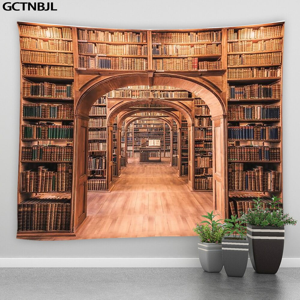 European Vintage Library Bookshelf Psychedelic Wall Hanging Tapestry ...
