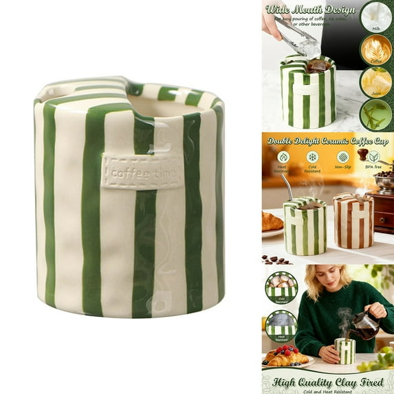 European Vintage Striped Double-Wall Porcelain Mug (300ml) - Elegant ...