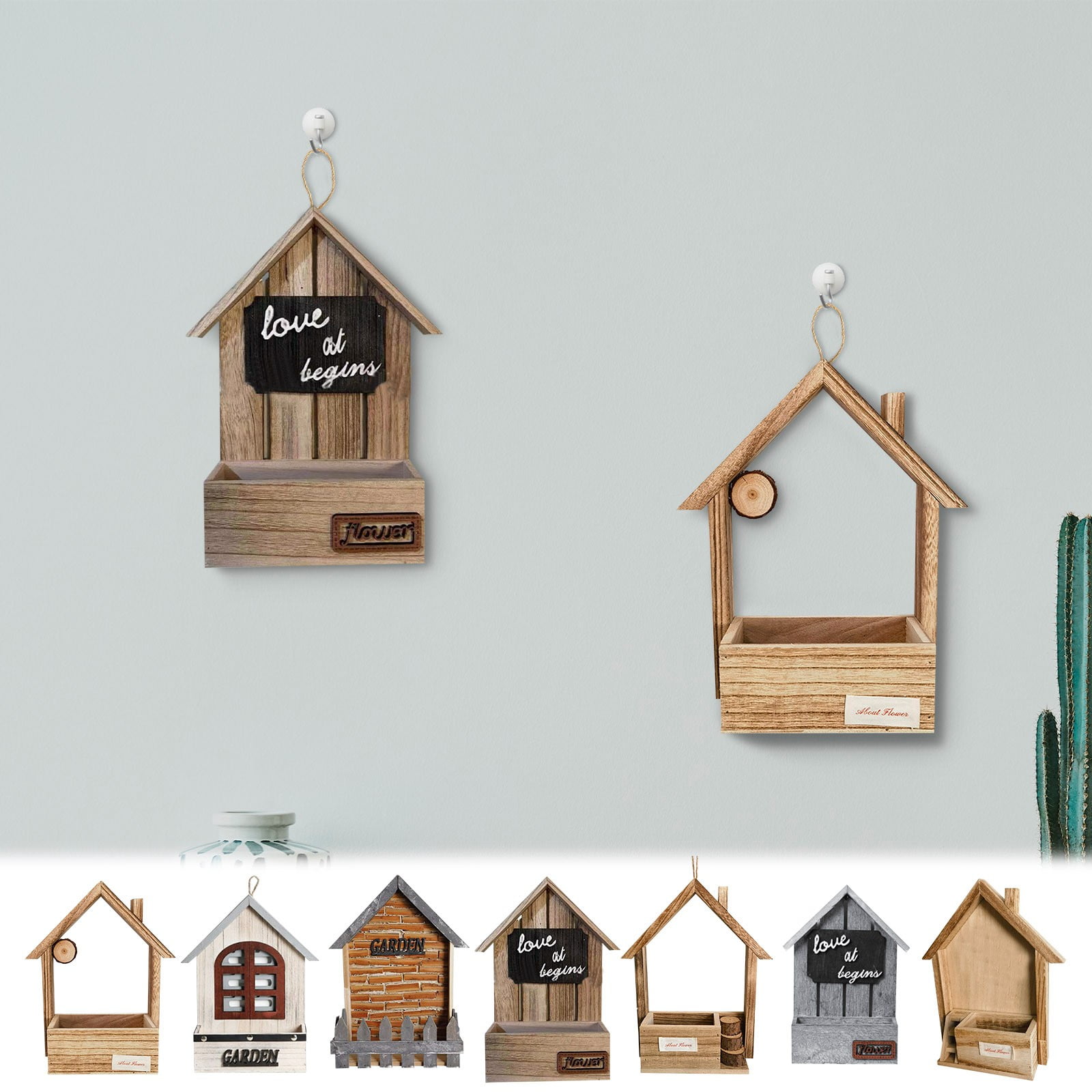 European Wooden Wall Hanging Planter | Rustic Wood Flower Pot Basket ...