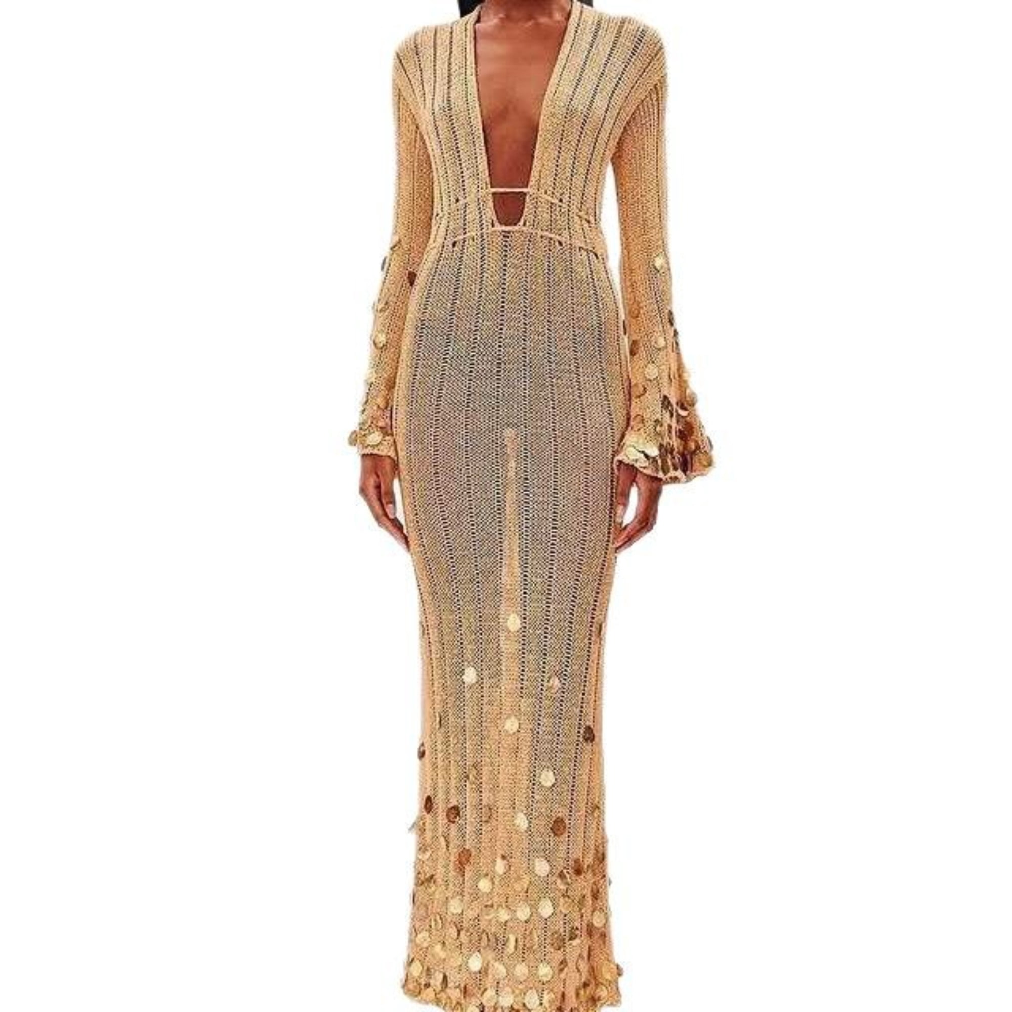 European and American 2025V Tie Belt Sequin Knitted Dress Spring Sequin ...