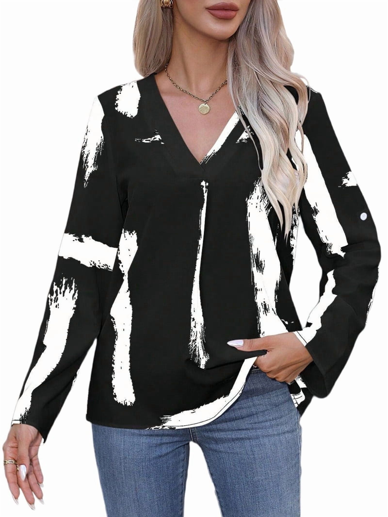 European and American Abstract Art Printed Shirt Women'S Long Sleeved ...