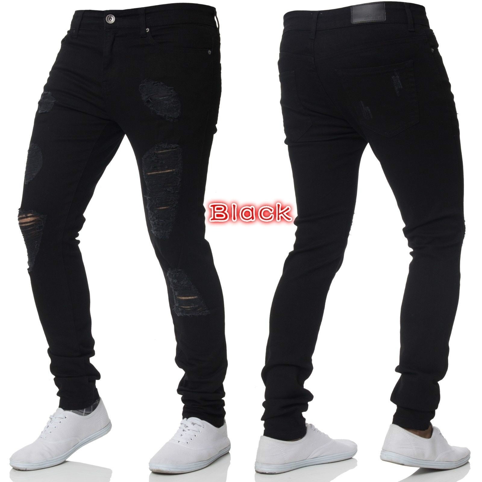 European And American Aliexpress New Men‘s Jeans Cross Border Trade Trendy Black Slim Fit High