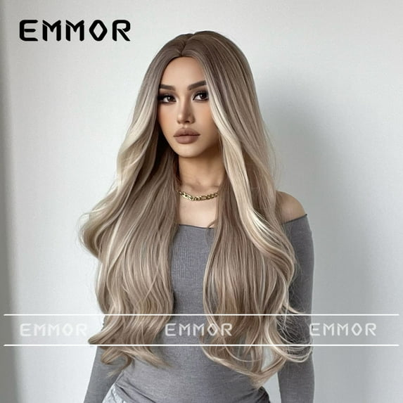 European and American Cross-Border New Women's Wig Middle Part Long ...