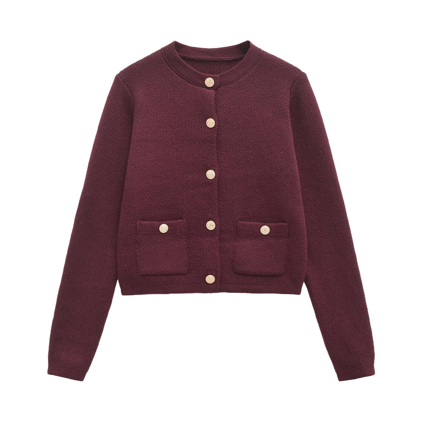 European and American Round Neck Long Sleeve Knitted Cardigan Jacket ...
