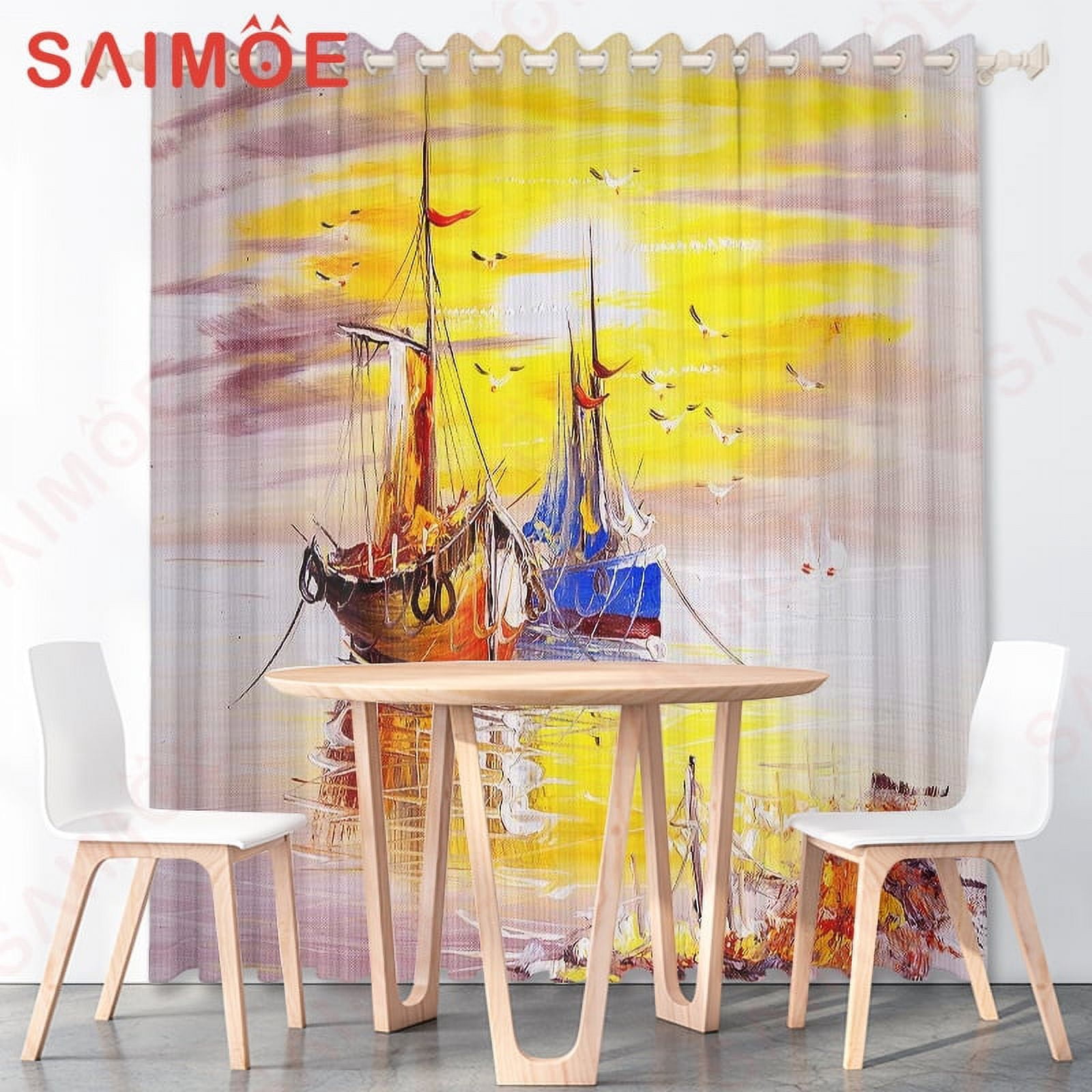 European and American Sea Boats Sunset Custom Curtains Lake Harbor Sail ...