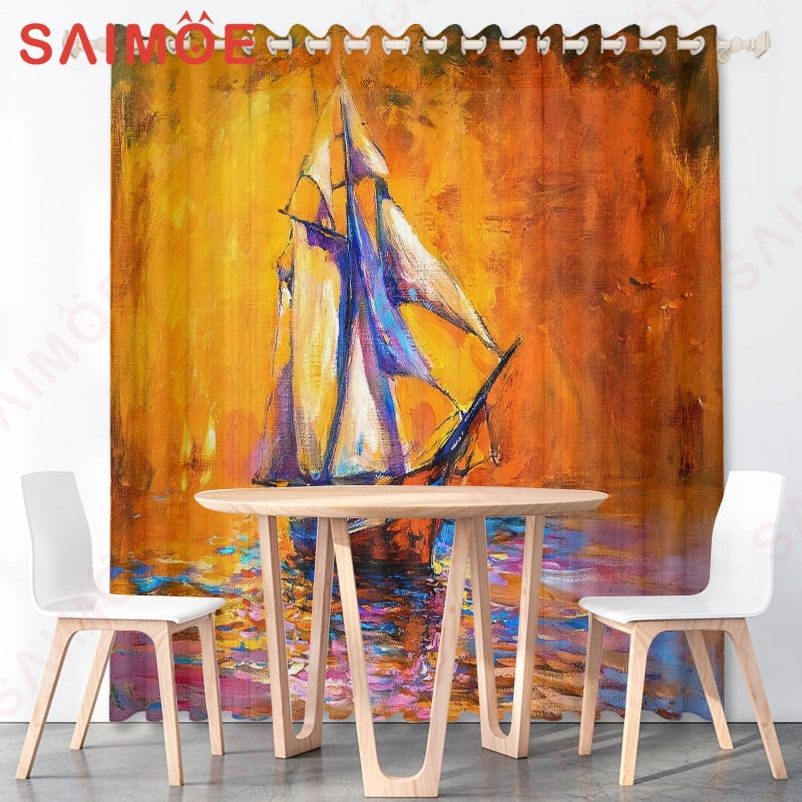 European and American Sea Boats Sunset Custom Curtains Lake Harbor Sail ...