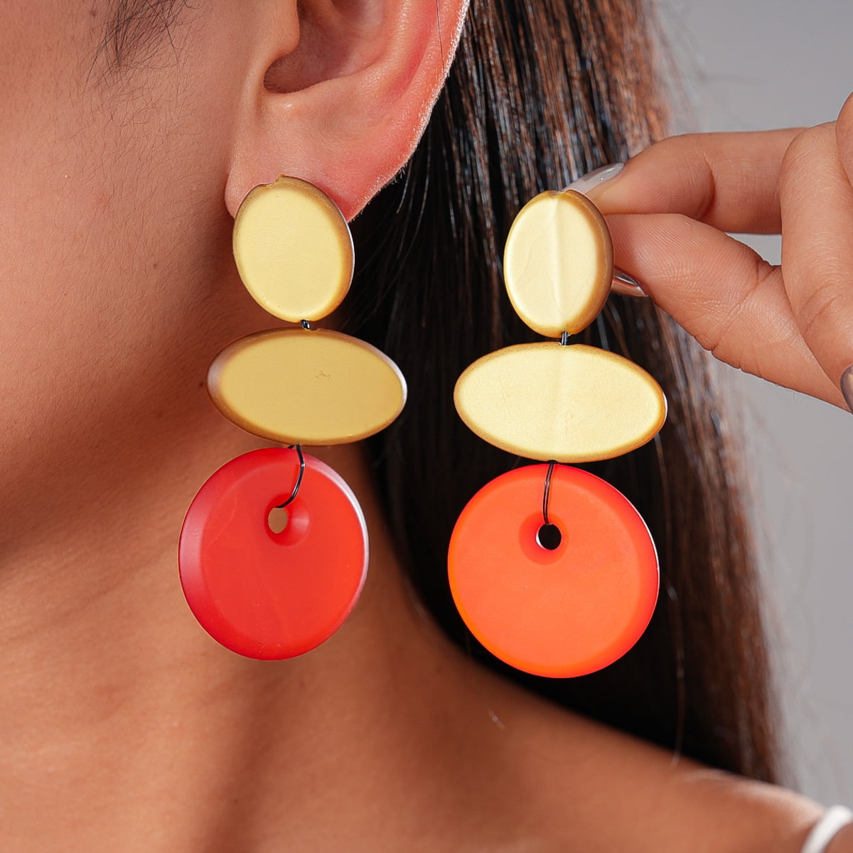 European and American Style Resin Round Oval Silver Needle Earrings ...