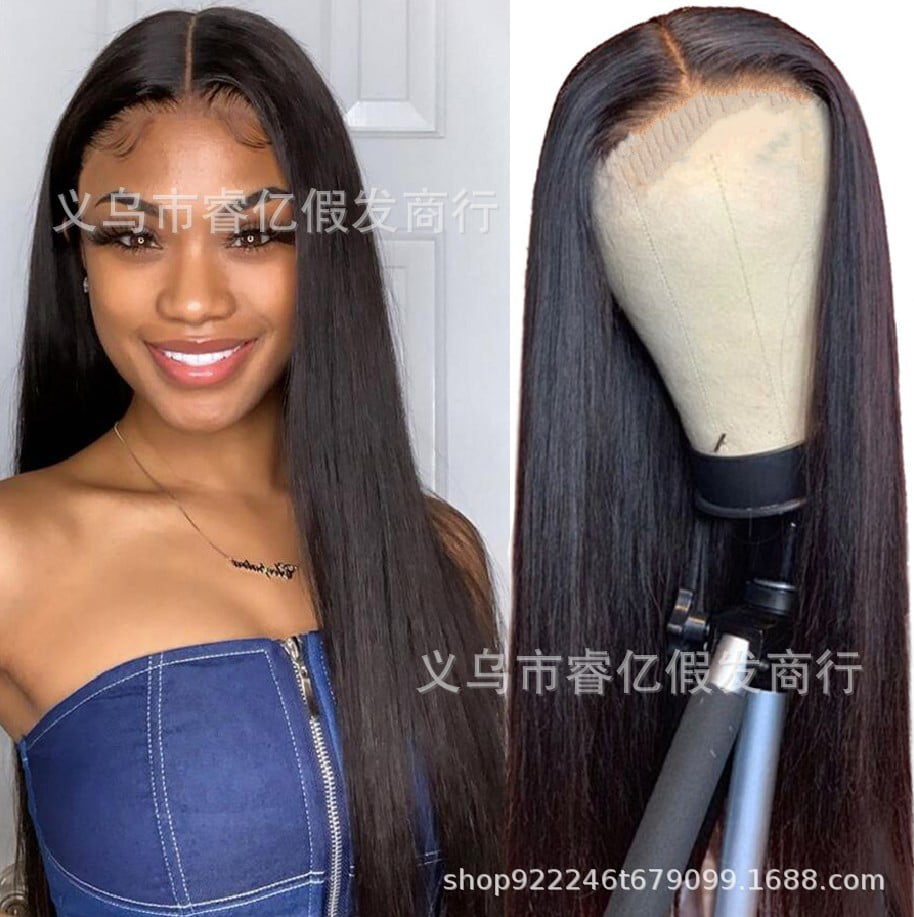 European and American Wig For Women African Black Medium Parted Long ...