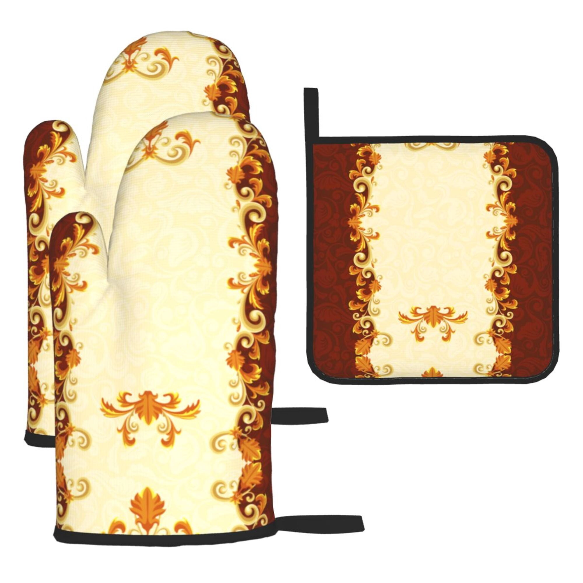 European classical flower background (1) Oven Gloves, Pot Clamp Set ...